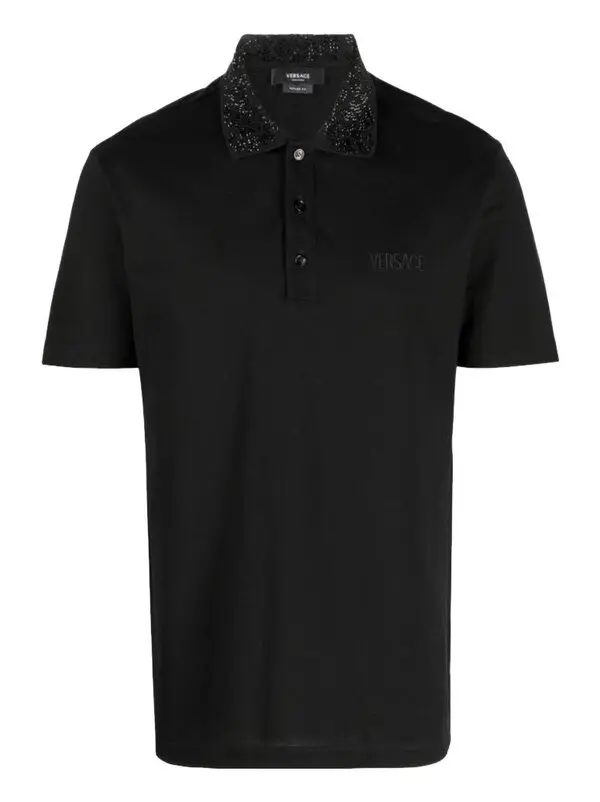 Versace Embellished Short-sleeved Polo Shirt - Black