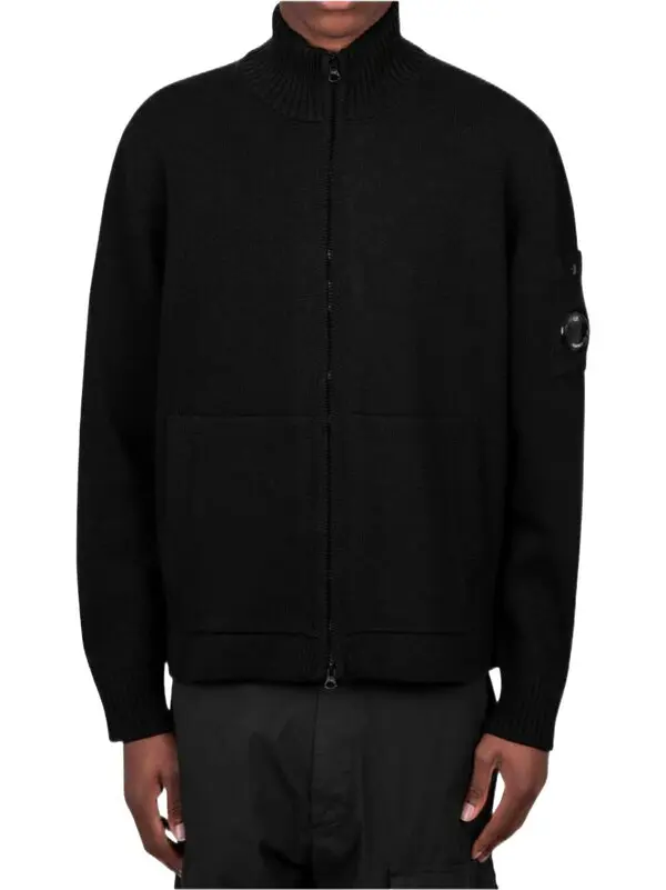 C.P. COMPANY Zip-up Knitwear With Stand Collar - Black
