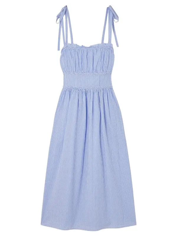 Polo Ralph Lauren Knitted Ruffled Stripe Midi Dress - Blue
