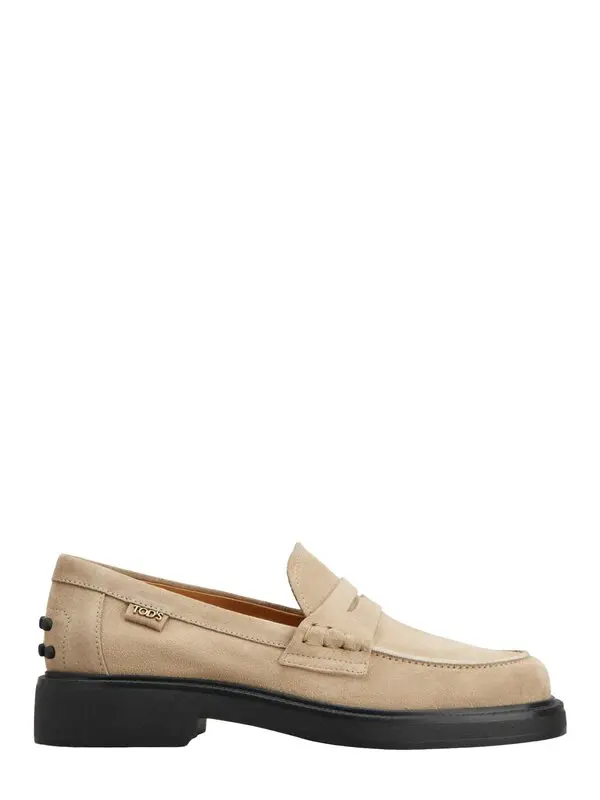 TOD'S Suede Penny Slot Loafers - Beige