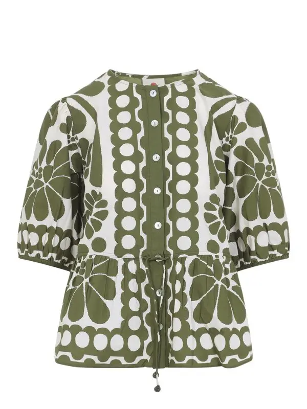 Farm Rio Floral Print Buttoned Top - Palermo Green