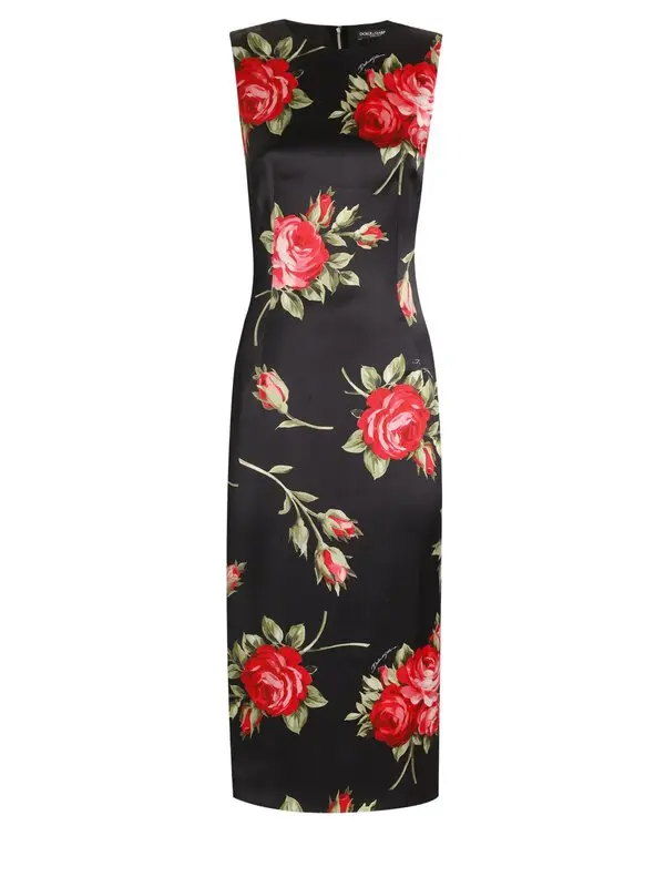 Dolce & Gabbana Sleeveless Floral Midi Dress - Black