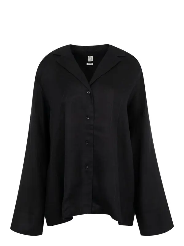 TOTEME Long Sleeve Monogram Flannel Shirt - Black