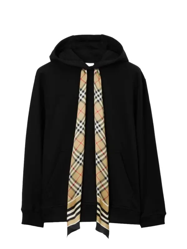 Burberry Checked Drawstring Long-sleeved Hoodie - Black