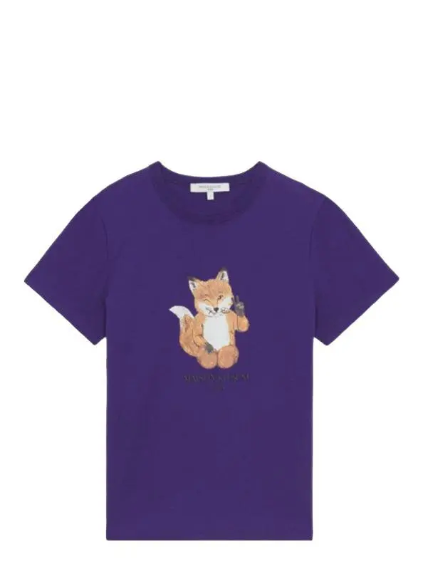 Maison Kitsuné Short-sleeved T-shirt With Cartoon Animal Graphic - Purple