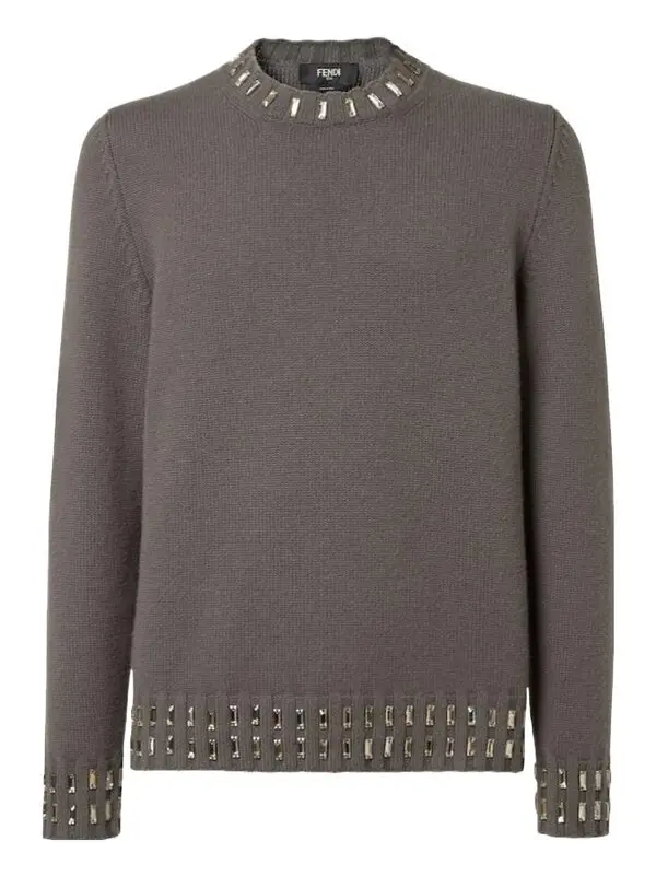 Fendi Embellished Crewneck Knitted Jumper - Grey