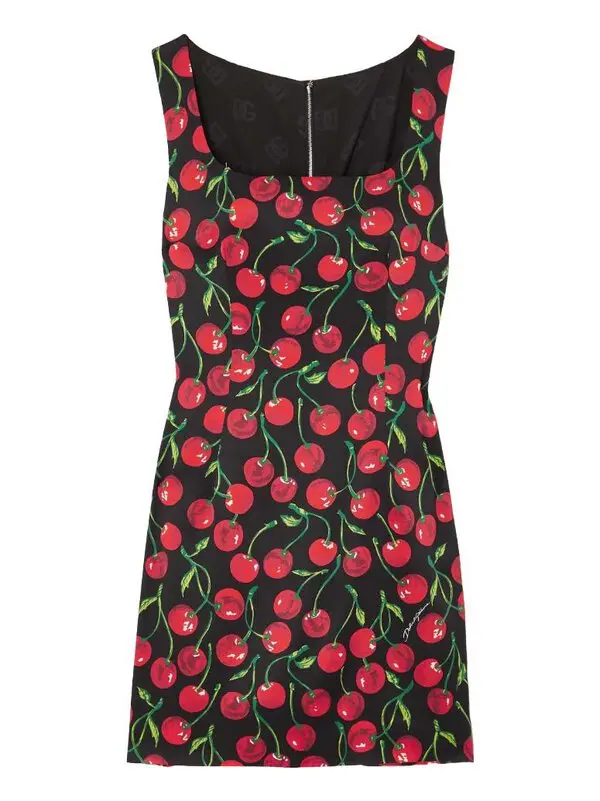 Dolce & Gabbana Cherry Print Sleeveless Mini Dress - Black