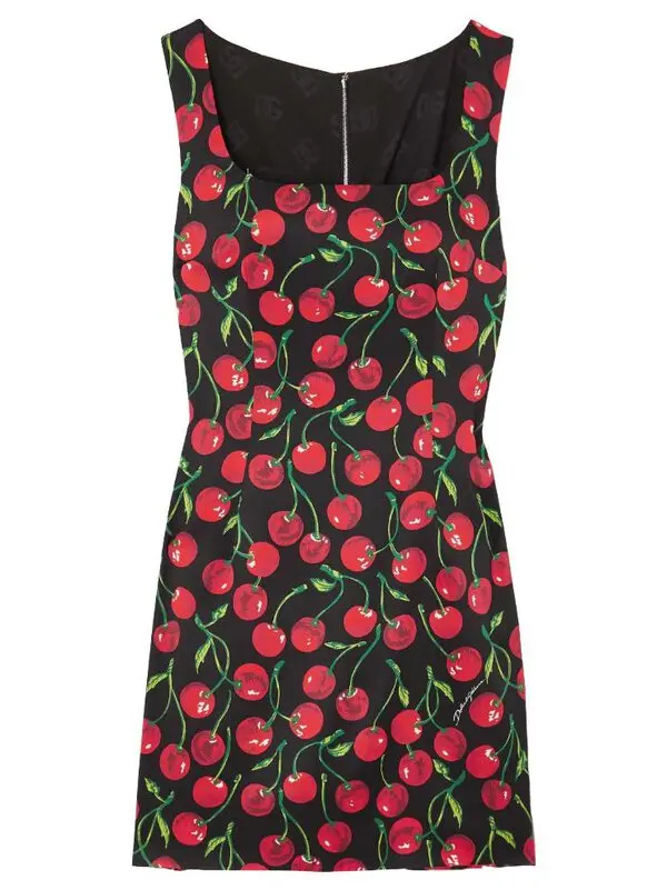 Dolce & Gabbana Cherry Print Sleeveless Mini Dress - Black