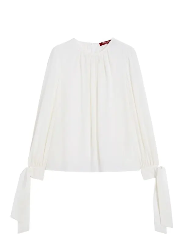 Max Mara Silk Crepe De Chine Blouse With Bow Detail Cuffs - Ivory