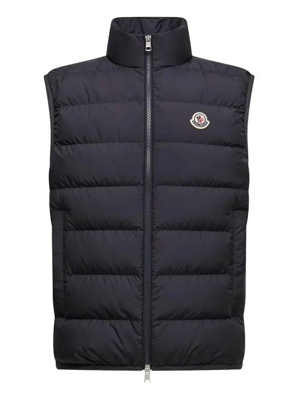 Moncler Sleeveless Vest With Logo Trim - Navy Blue