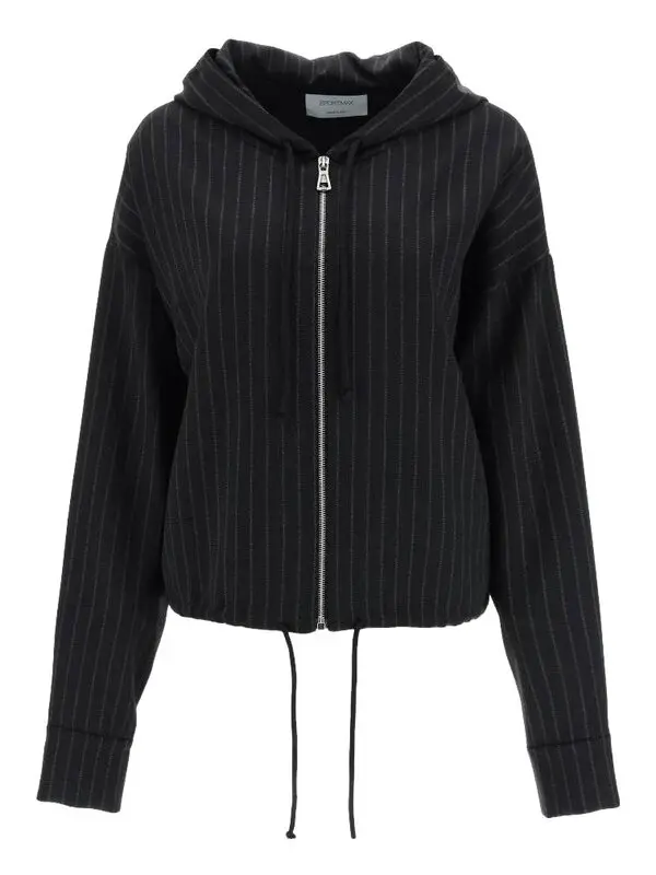 Sportmax Logo Pinstripe Zip-up Casual Jacket - Black