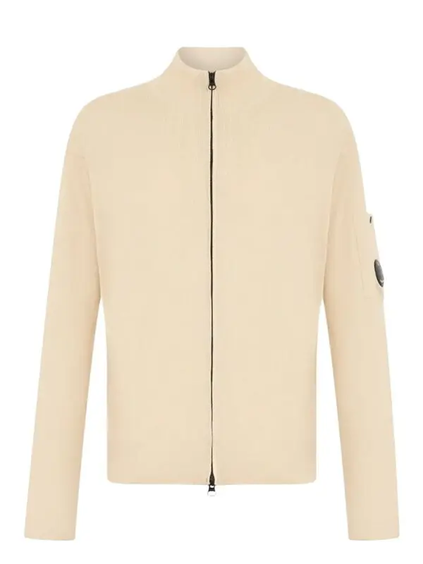 C.P. COMPANY Zip-up Cardigan With Logo Detail - Beige