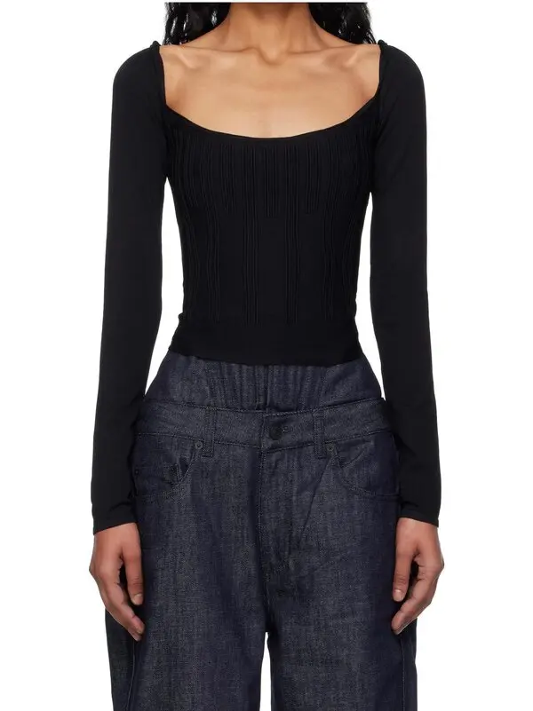 MUGLER Square-neck Long-sleeve T-shirt - Black