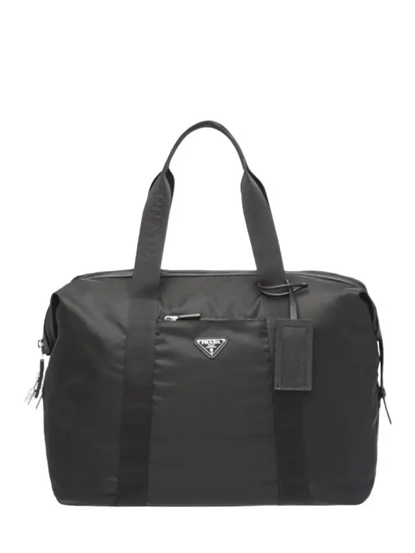 Prada Logo Triangle Zipped Travel Bag - Black