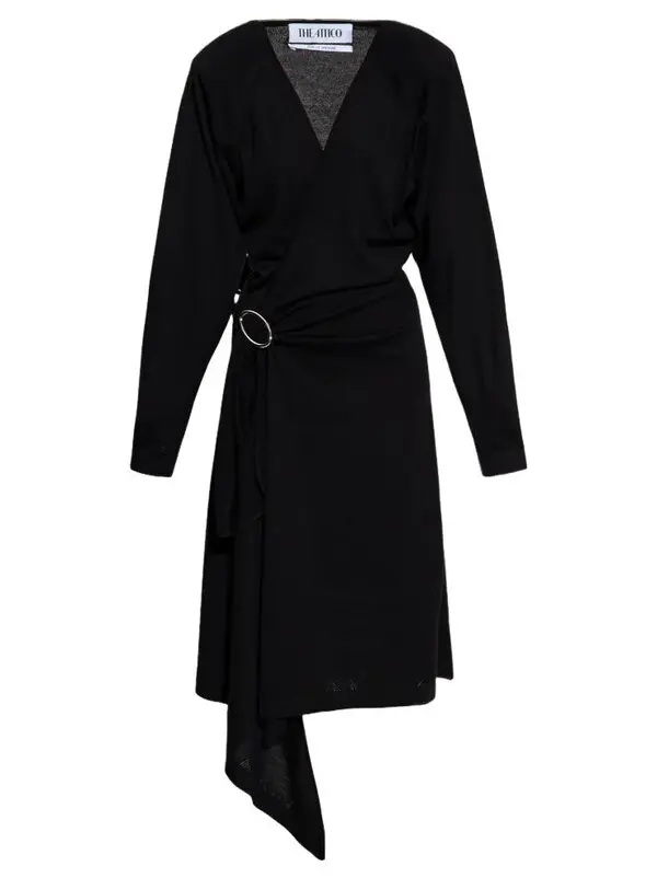 Attico Asymmetric Hem Wrap Midi Dress - Black