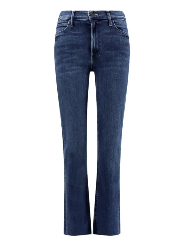 MOTHER Logo Embroidered Mid Rise Dazzler Ankle Fray Jeans - Blue
