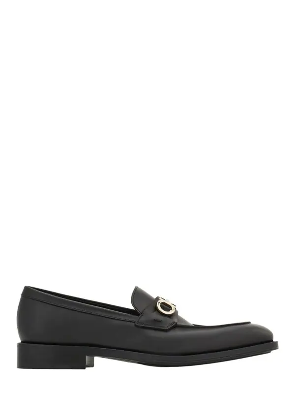 FERRAGAMO Gancini-plaque Almond-toe Loafers - Black