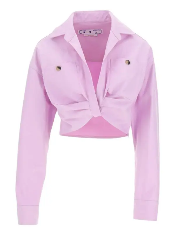 Off-White Long-sleeved Cropped Shirt With Logo Detail - Pink