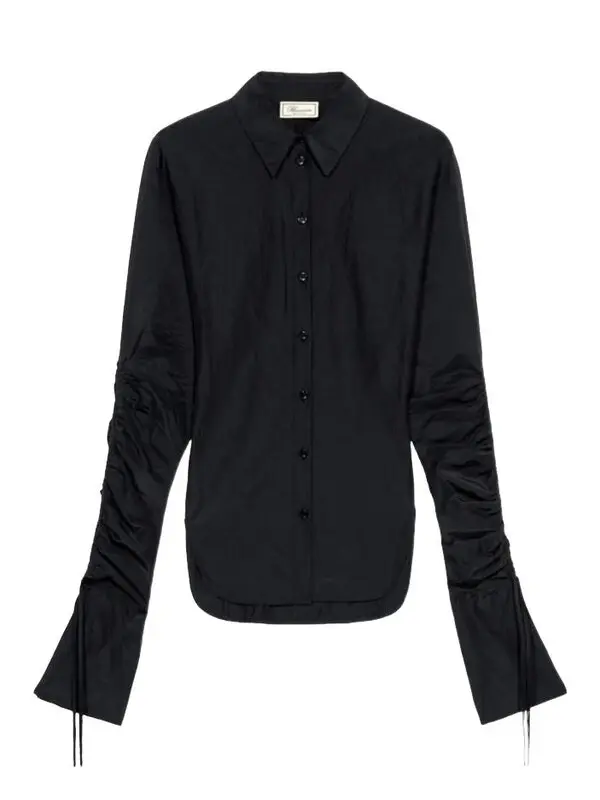 Blumarine Cinched Waist Ruched Sleeve Shirt - Black