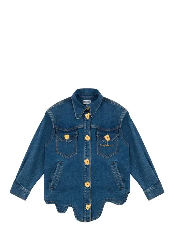 Moschino Embroidered Asymmetric Hem Denim Jacket - Blue
