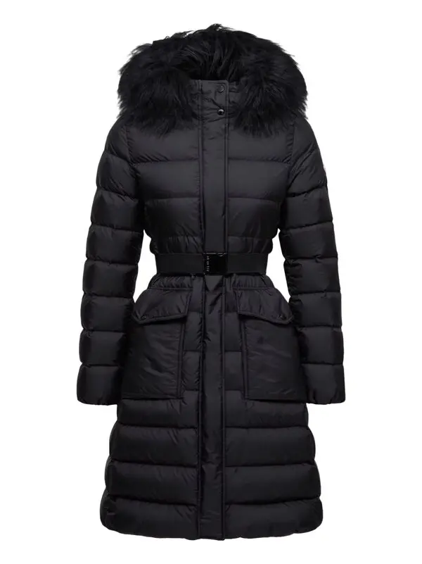 Moncler Khloesse Hooded Long Down Coat With Fur Trim - Black
