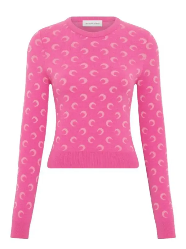 MARINE SERRE Moon Jacquard Knitted Sweater - Pink