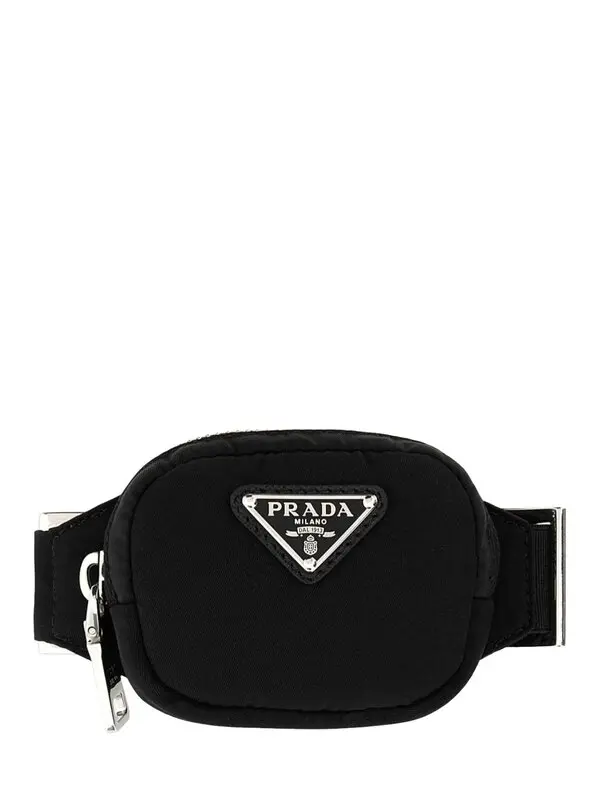 Prada Triangle Logo Zipped Key Tag - Black
