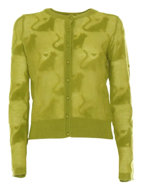 Max Mara Buttoned Crewneck Cardigan - Lime Green