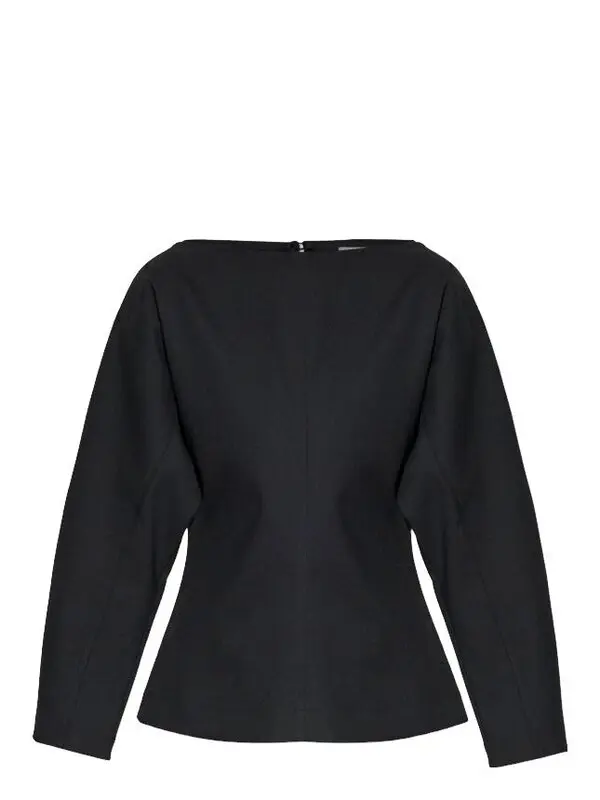 Studio Nicholson Long Sleeved Boatneck Top With Back Button Closure - Black