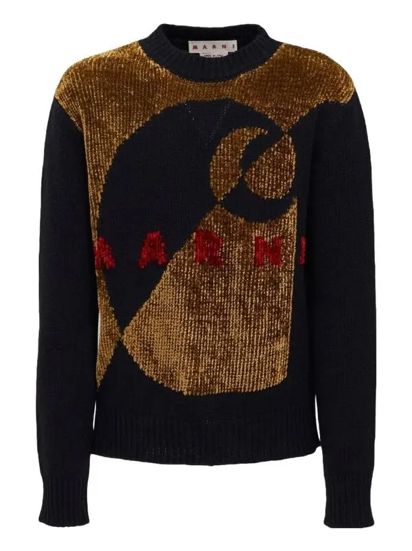 Marni X Carhartt Logo Intarsia Knit Crewneck Jumper - Black