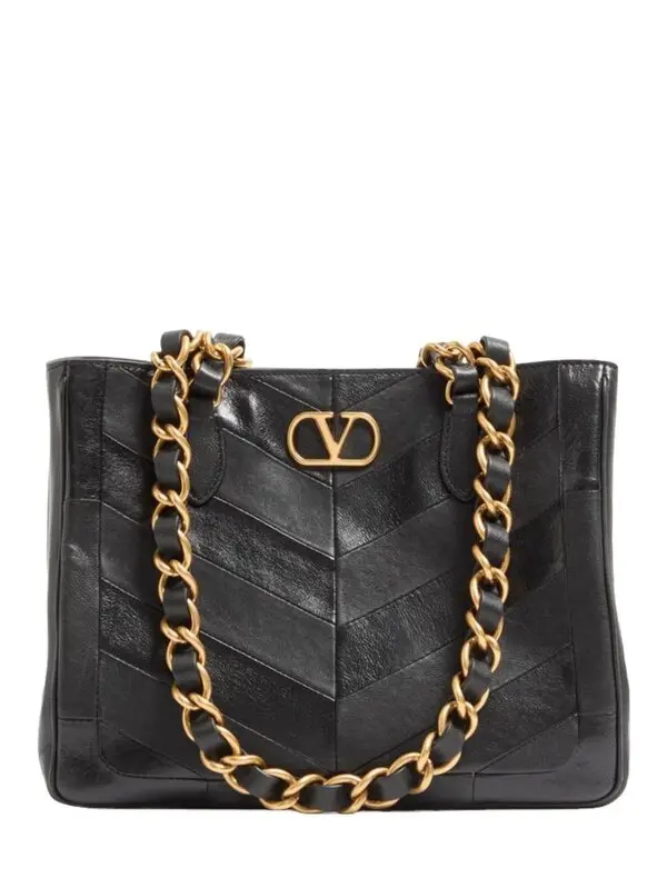 Valentino Garavani Patchwork Vlogo Signature Tote Bag With Chain Strap - Black