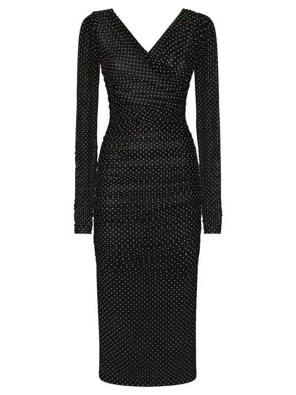 Dolce & Gabbana Polka Dot Printed Midi Tulle Dress - Black
