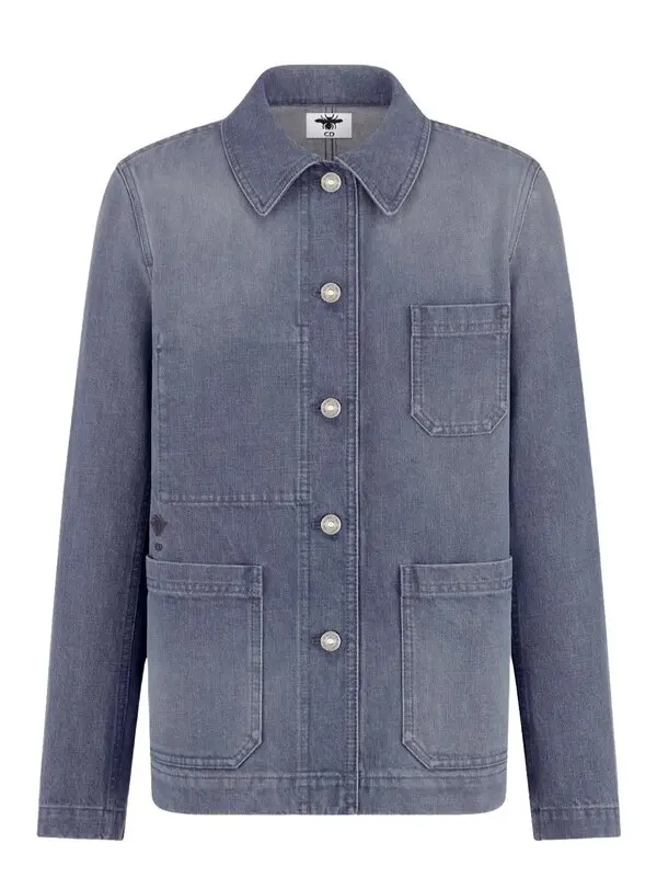 Dior Denim Workwear Jacket With Bee Embroidery - Gray