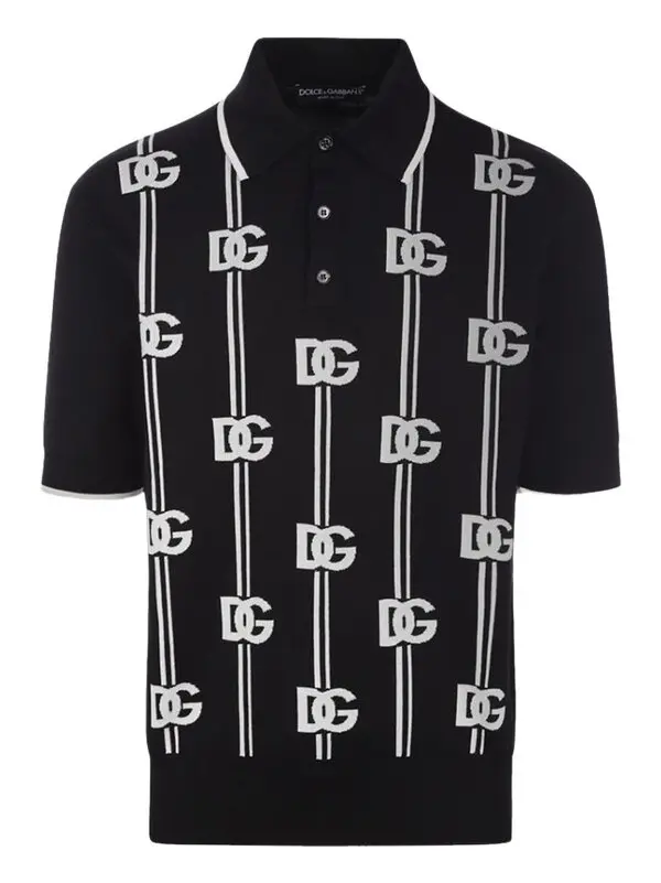 Dolce & Gabbana Logo-print Knitted Polo Shirt - Black