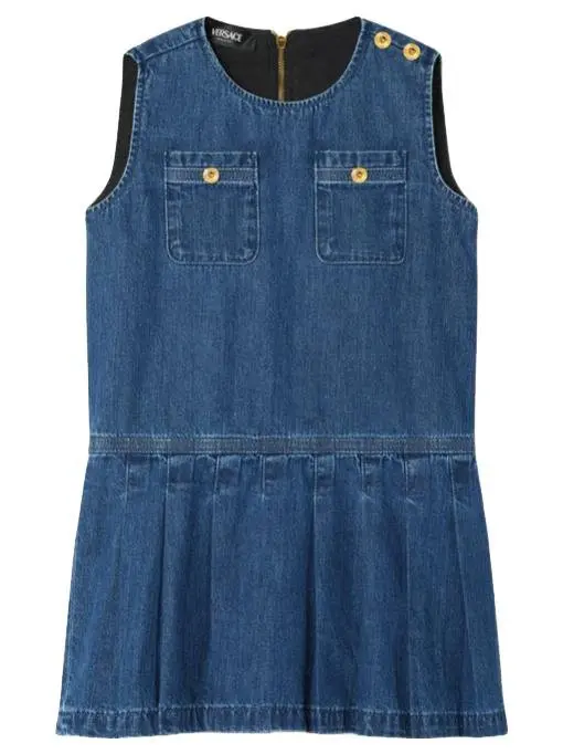 Versace Sleeveless Round Neck Denim Dress - Blue