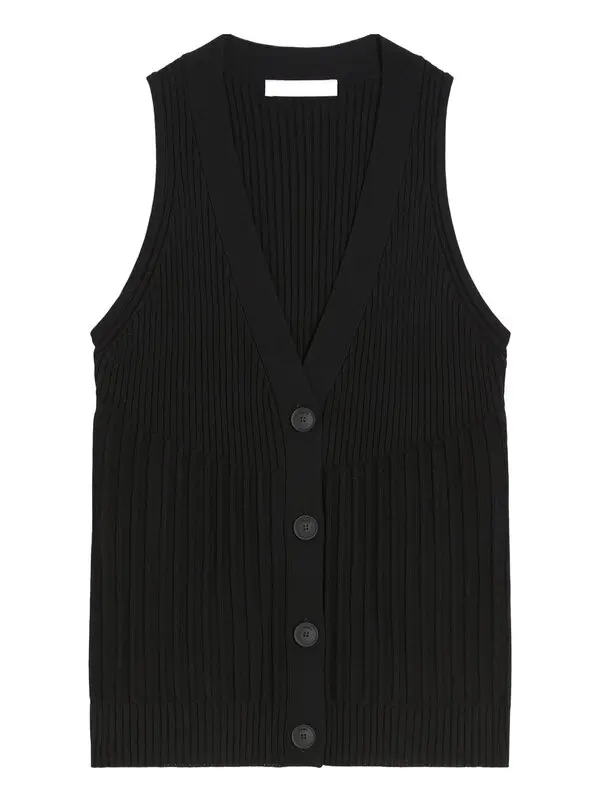 Max Mara Cotton Yarn And Viscose Crepe Ribbed V-neck Gilet - Black