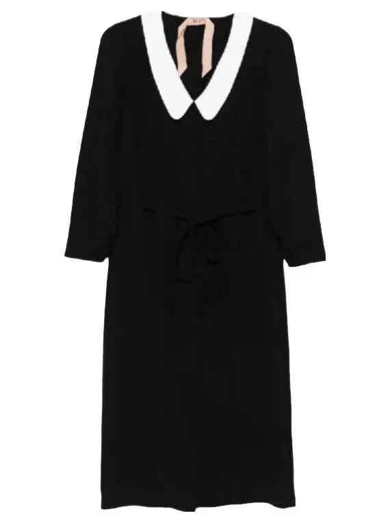 N.21 Long-sleeved Lace-trimmed Collar Patchwork Dress - Black