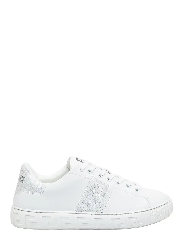 Versace Greca Embellished Lace-up Sneakers - White