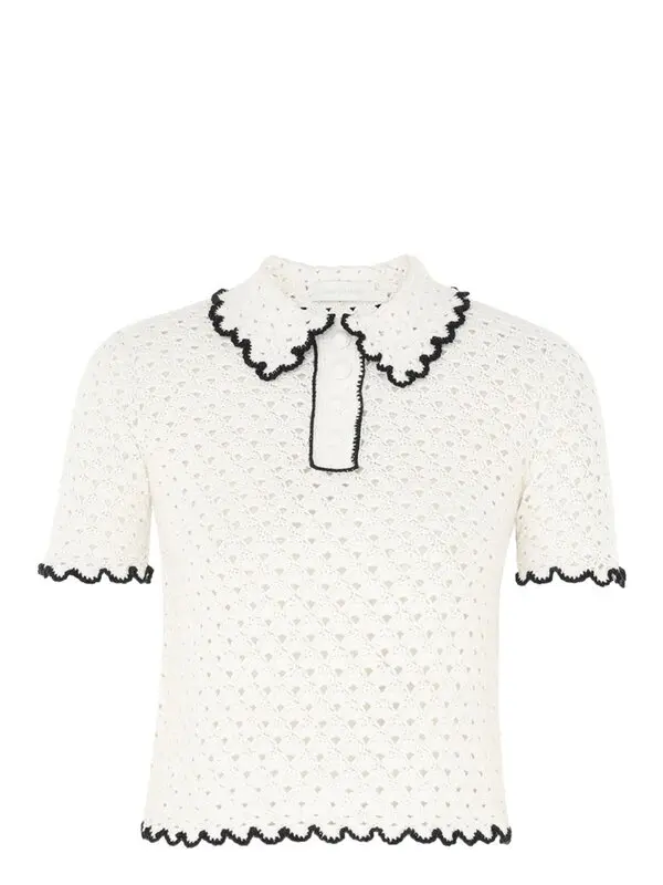 Zimmermann Halliday Scallop Knitted Polo T-shirt - White