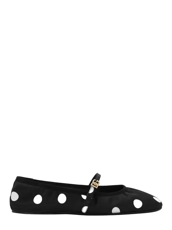 Dolce & Gabbana Polka Dot Satin Ballet Flats With Dg Logo - Black And White