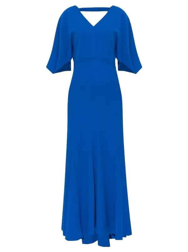 Victoria Beckham V-neck Dress With Buckled Shoulder Straps And Flared Hem - Blue