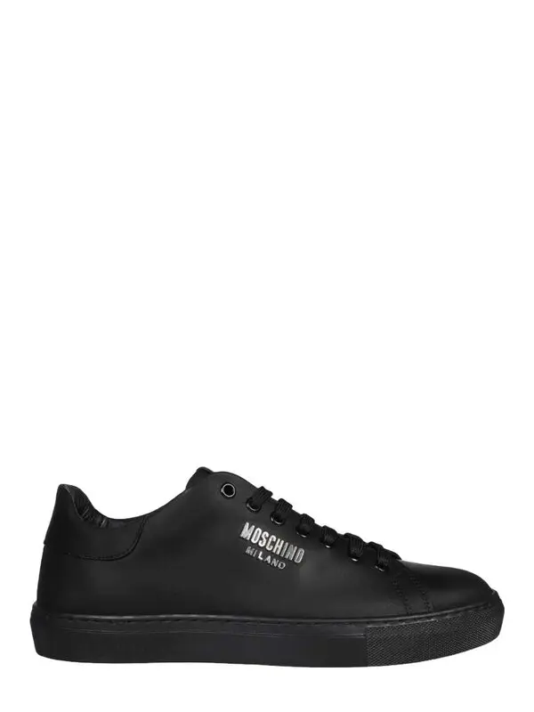 Moschino Plaque Leather Low Top Sneakers - Black