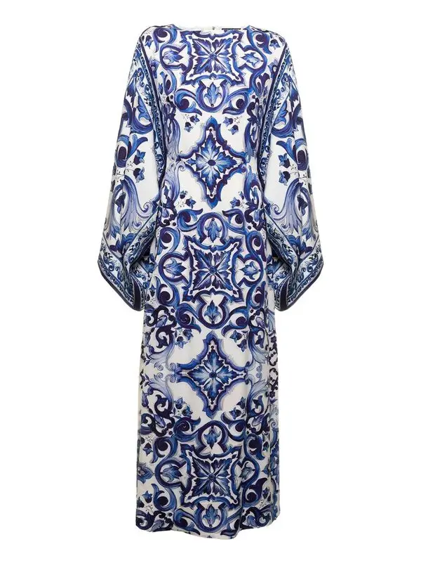 Dolce & Gabbana Majolica Print Silk Maxi Dress - Blue
