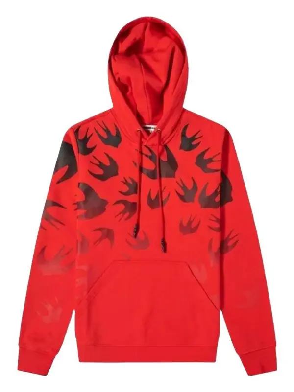 Alexander McQueen Swallow Print Hooded Sweater - Red