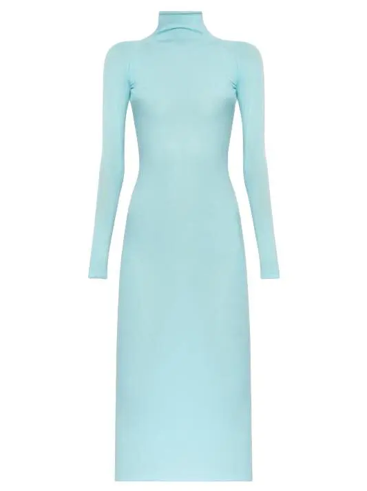 Alaïa High Neck Long Sleeve Dress - Blue
