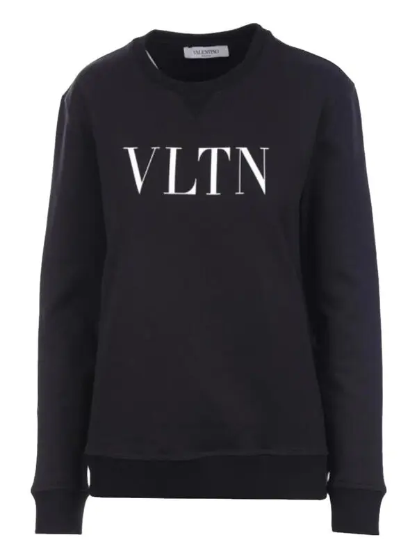 Valentino Garavani Long Sleeve Crewneck Sweater With Contrast Logo - Black