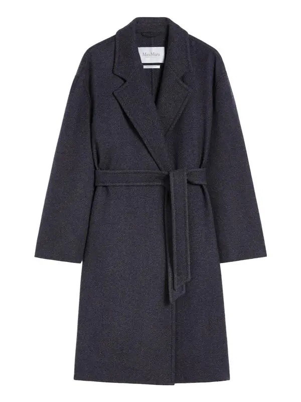Max Mara Denim-effect Wool Coat With Belt And Notched Lapel - Navy Blue