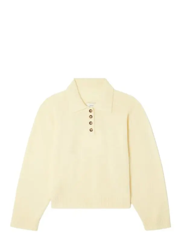 Loulou De Saison Homere Embroidered Cashmere Polo Sweater - Pastel Yellow