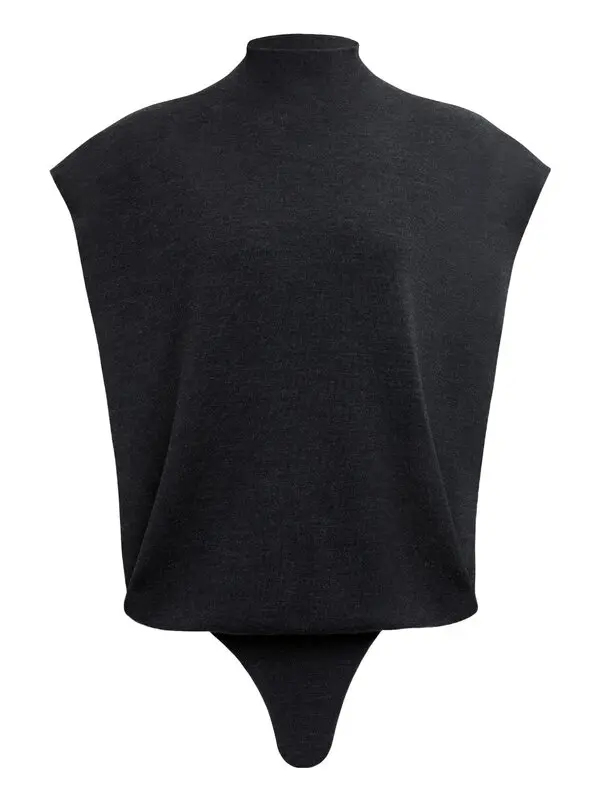 Alaïa Wool Knit Jumpsuit With Hat Sleeves - Black