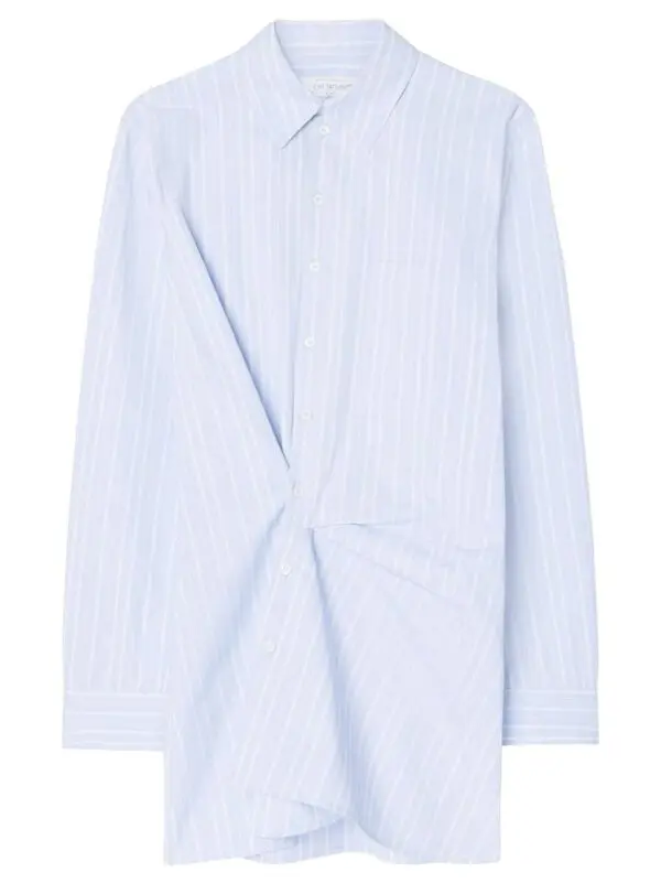 Off-White Striped Long Sleeve Shirt Dress - Blue